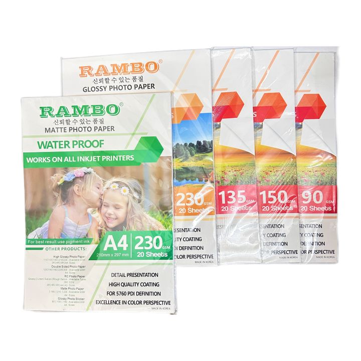 20 Sheets Rambo Photo Paper Matte / Glossy Sticker Water Proof A4 Size ...