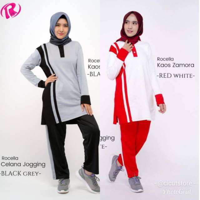 Setelan Kaos Zamora Celana Jogging Rocella | Satu Set Baju Olahraga Muslim Lengan Panjang ...