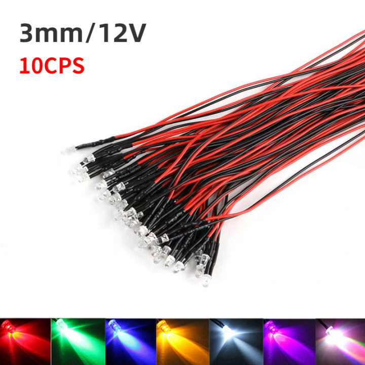 10PCS Pre wired 3mm LED Light Bulb DC 12V 20cm Prewired Emitting Diodes ...