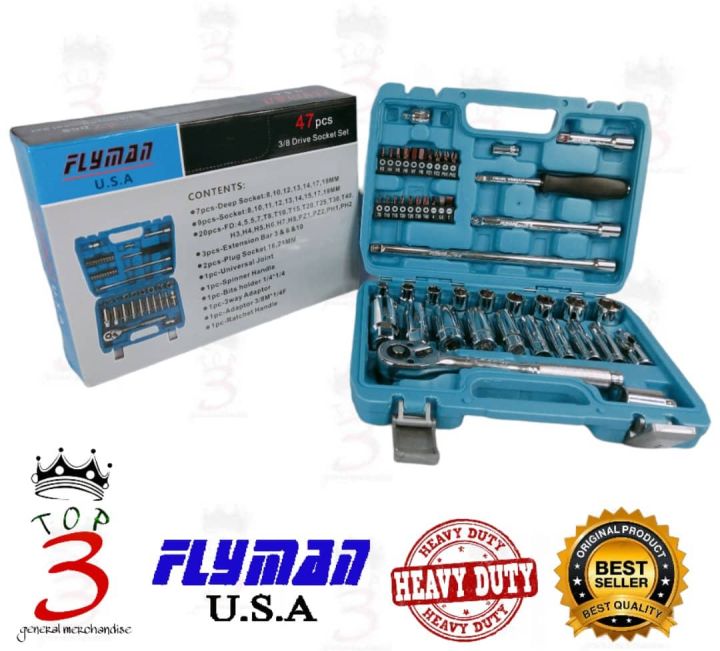 Flyman 47 Pcs. 3/8 Drive Socket Wrench Set Heavy Duty | Lazada PH
