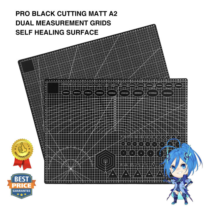 Cutting Mat A2 Size Pro Black Self Healing Grid Board for Precision in ...