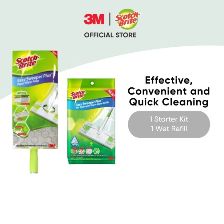 3M™ Scotch-Brite™ Easy Sweeper Plus Mop Kit + Wet Disposable Refills ...