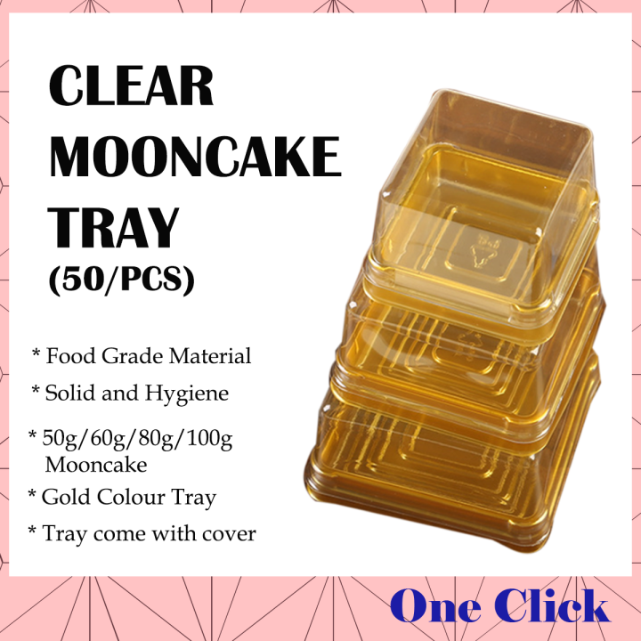 50 Pcs Clear Plastic Mooncake Tray with Cover Mooncake Box Bekas Kuih ...