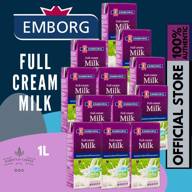 Emborg Full Cream Milk 1L x12- Premium UHT Milk with 3.5% Fat | Calcium ...