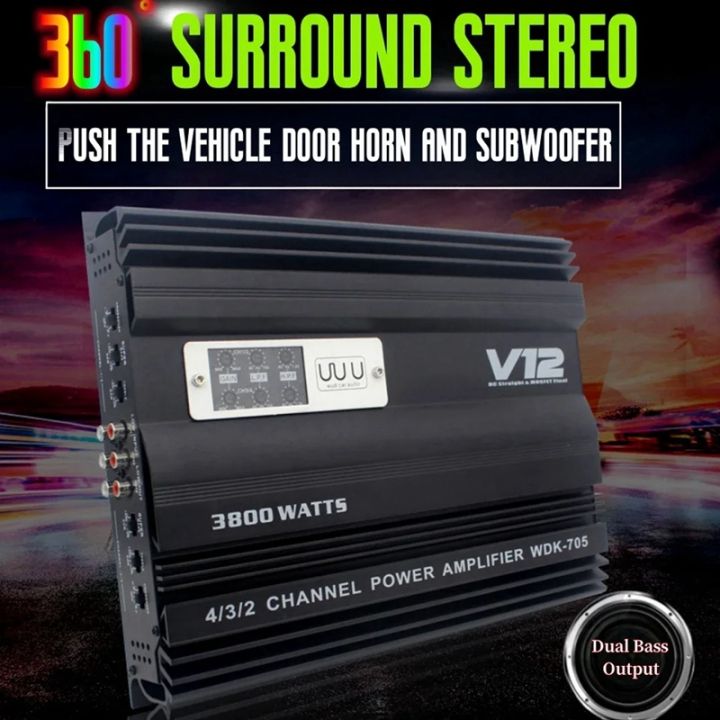 12V 3800W Car Audio Amplifier High Power Dual Bass Output Cart 4 ...