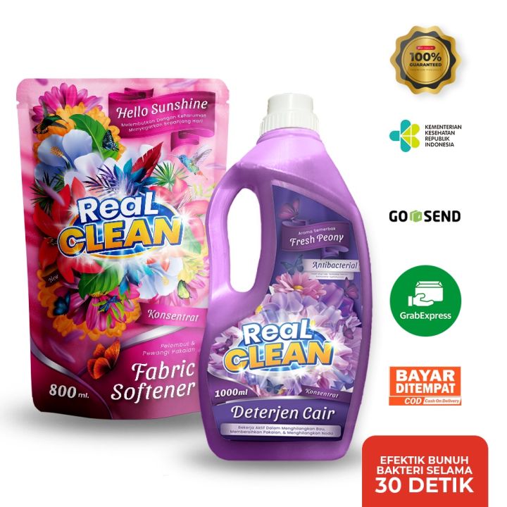 Real Clean Paket Hemat Softener & Deterjen 1,8 Liter/Deterjen Cair Laundry&Softener Laundry ...