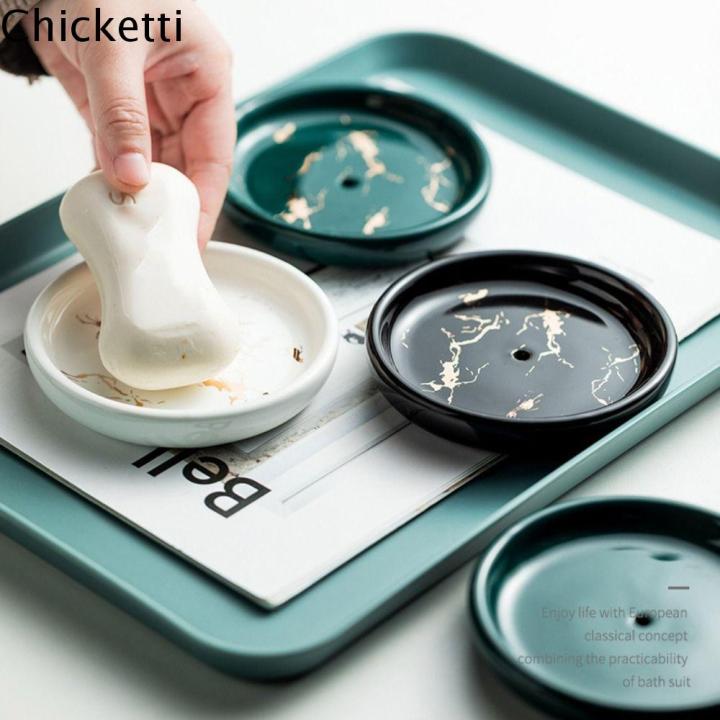 CHICKETTI กันความชื้น กล่องสบู่เซรามิก น้ำระบายน้ำด้วยตัวเอง รูปทรงกลม ...