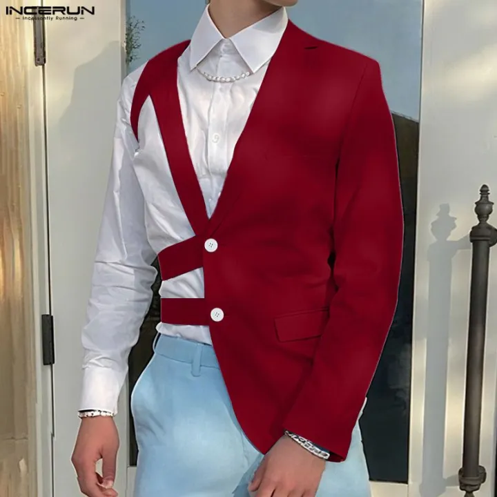 INCERUN Blazer For Men Stylish Deconstructed One-Shoulder Western Style ...