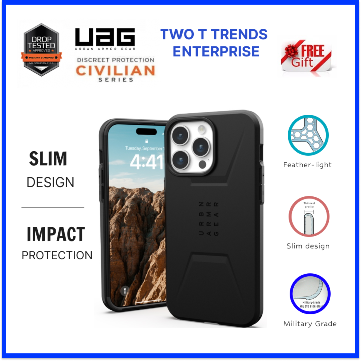 Apple iPhone 15 Pro / iPhone 15 Pro Max UAG Civilian MagSafe Series Military Drop Protection ...