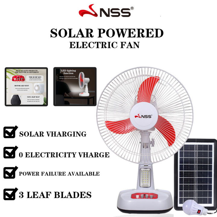 NSS Solar Fan 14 Inch Rechargeable Fan Solar Electric Fan with LED ...