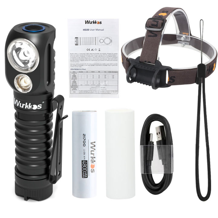 Wurkkos HD20 21700 Rechargeable Headlamp 2000lm Dual LED LH351D XPL USB-C Reverse Charge ...