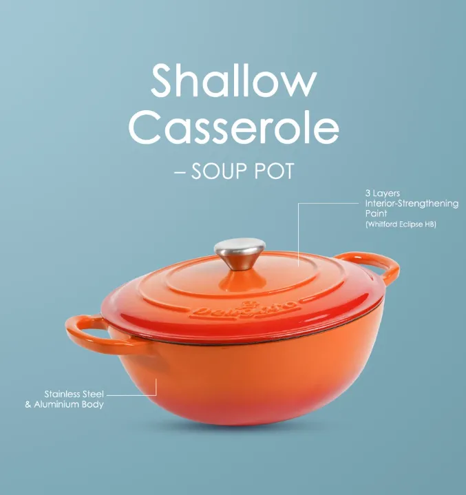 Delighto Cast Iron Shallow Casserole (30CM | 4.8L) Soup Pot DLT-2005 ...