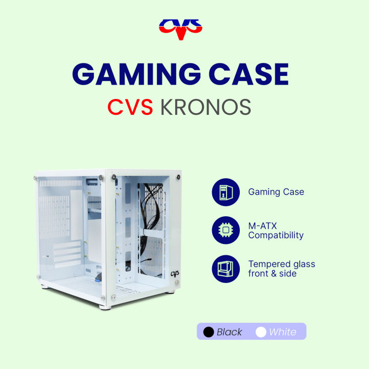 CVS KRONOS GAMING PC CASE W/ TEMPERED GLASS FRONT+SIDE/USB3/ (M-ATX ...