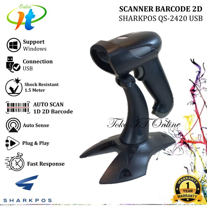 Barcode Scanner Sharkpos QS-2420 Scanner Barcode 2D QR Code E-Faktur ...