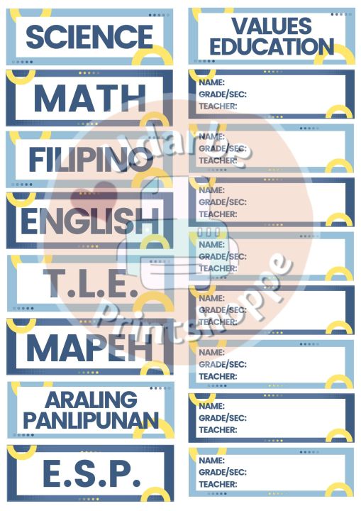 Blue Design Aesthetic Subject Sticker ( Values Educ & ESP) | Lazada PH