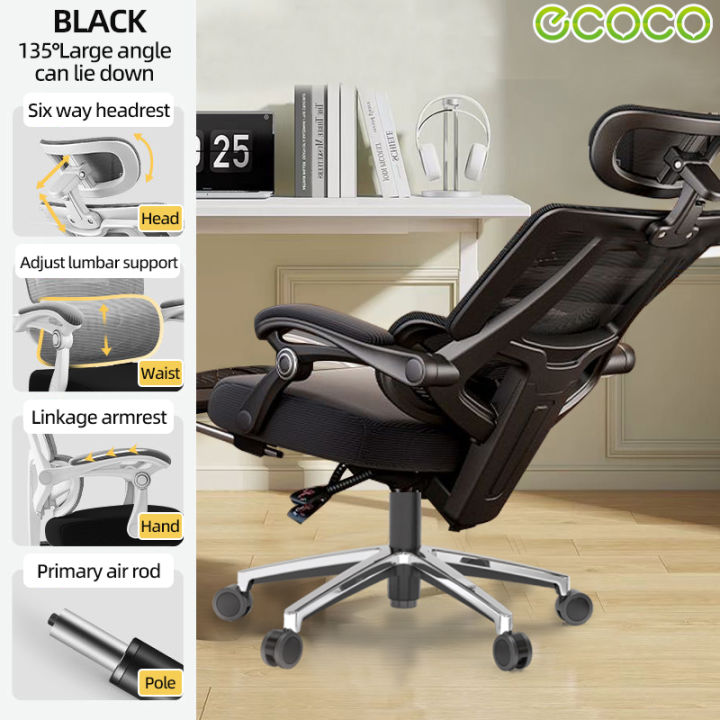 ECOCO office chair heavy duty with foot rest ergonomic steel base ...