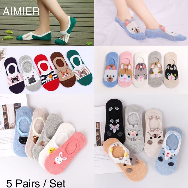 AIMIER 5 Pairs / Set Korean cute puppy version girl ankle socks Stlye ...