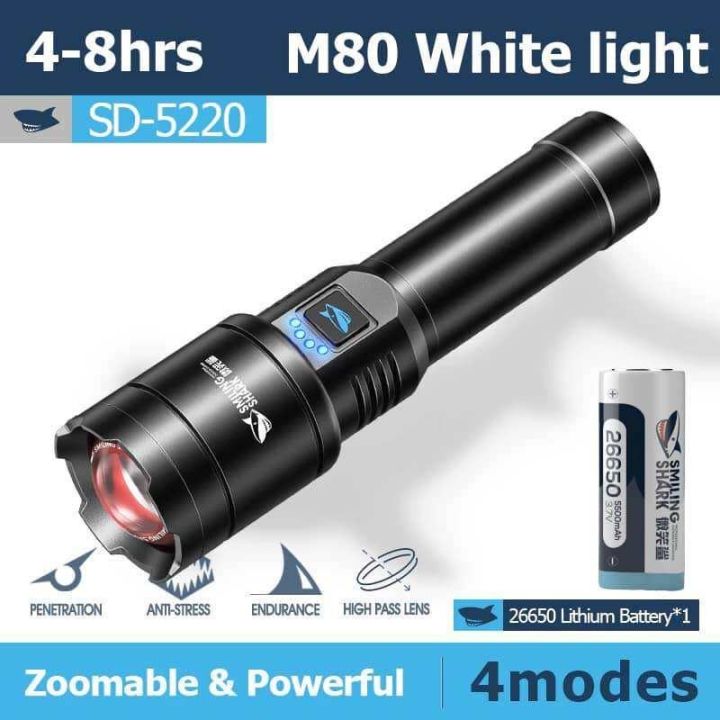 Original Smiling Shark Super Bright Torch Light Led M80 5000lm High ...