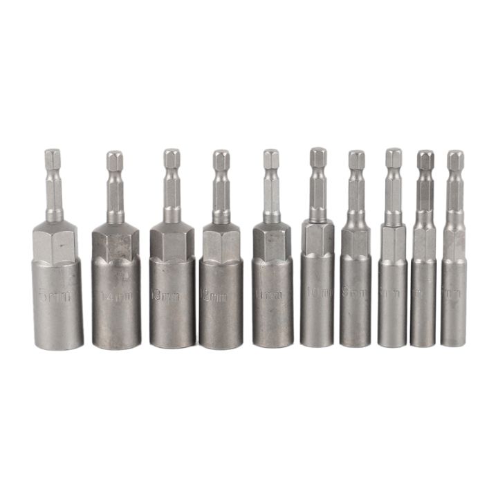 10Pc 1/4 Inch Wrench Hex Bit Socket Set Deep Long 1/2 Inch Impact Drill ...