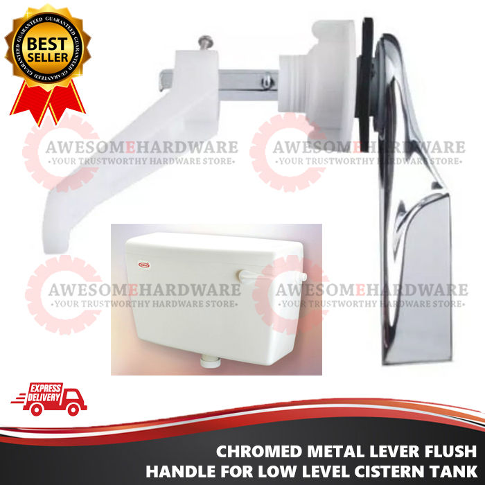 CHROMED METAL LEVER FLUSH HANDLE FOR LOW LEVEL CISTERN TANK PEMULAS ...