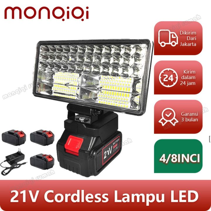 8 inch Lampu LED Portable Lamp Baterai 21V Cahaya Putih Terang lampu ...