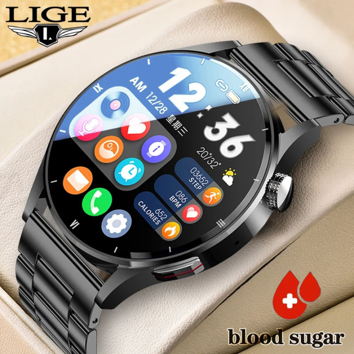 LIGE นาฬิกาผู้ชายทะมัดทะแมง AMOLED จอ HD ตรวจอุณหภูมิ AI Smart Voice ...