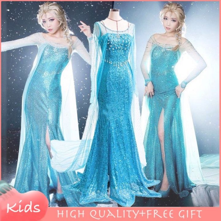 Frozen Princess Ice Queen Elsa Costume For Women Adults Performance Halloween Cosplay Party Gown