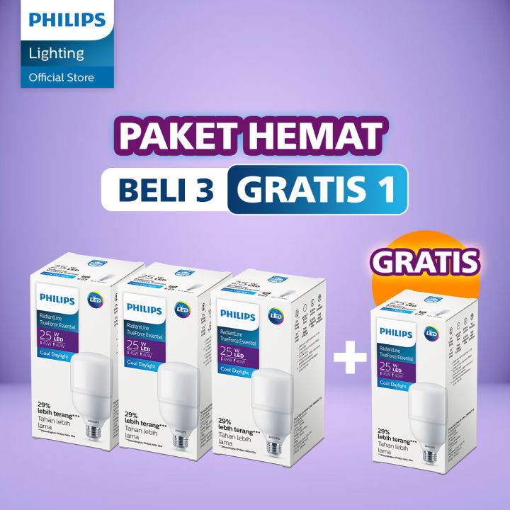 Philips Lampu LED Paket Beli 3 Gratis 1 Radiantline TrueForce 25W Putih ...