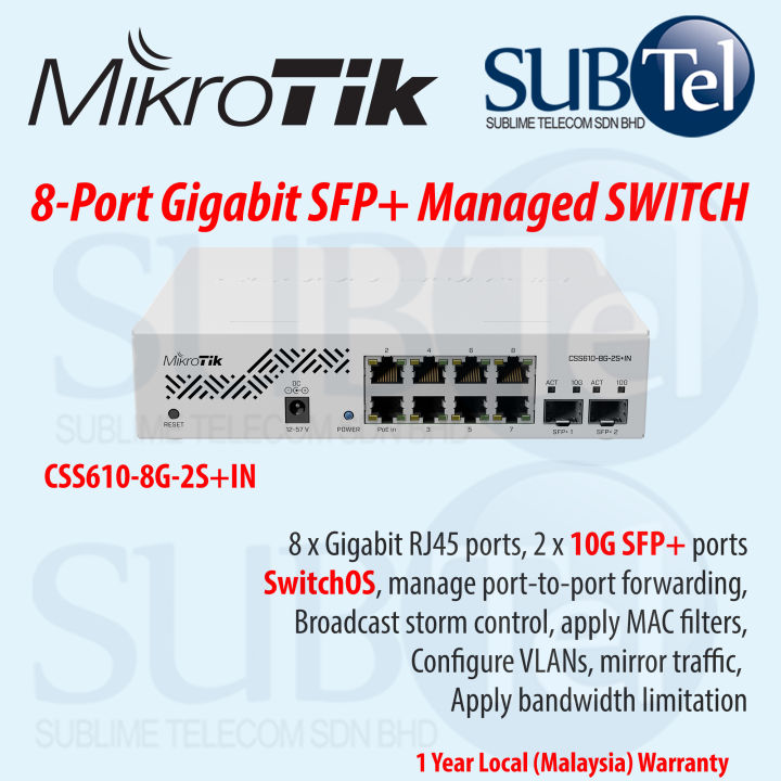 MikroTik CSS610-8G-2S+IN 8 port Gigabit Managed Switch with two SFP+ ...