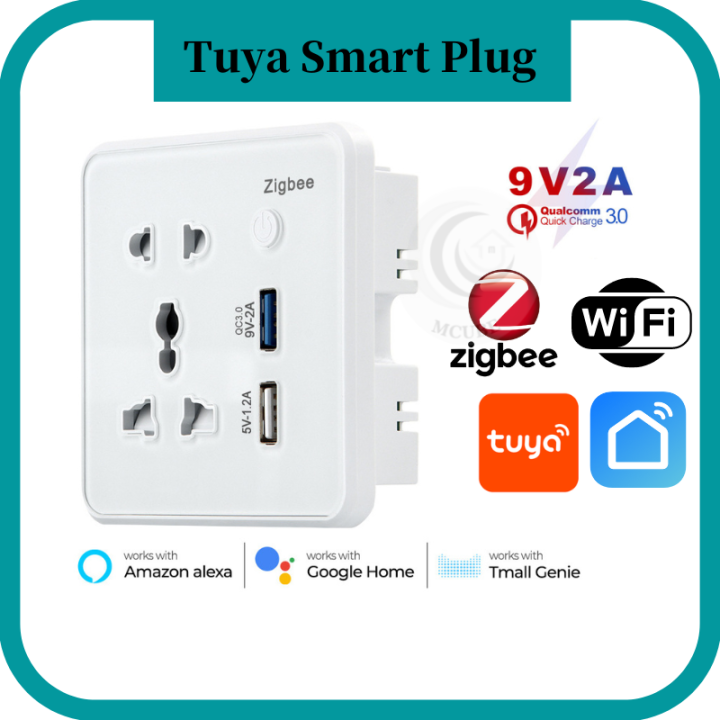 Tuya ZigBee WiFi Smart Wall Socket Combo QC3.0 USB Charging Port works ...