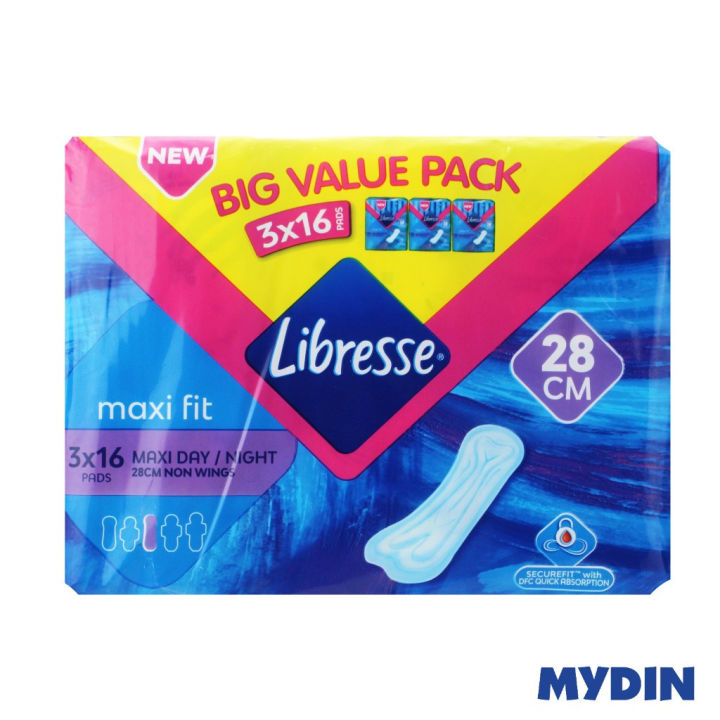 Libresse Maxi Day/Night Non Wing (28cm x 16's x 3 packs) | Lazada