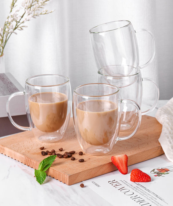 DELISOGA Heat-resistant double wall insulated coffee glass clear ...