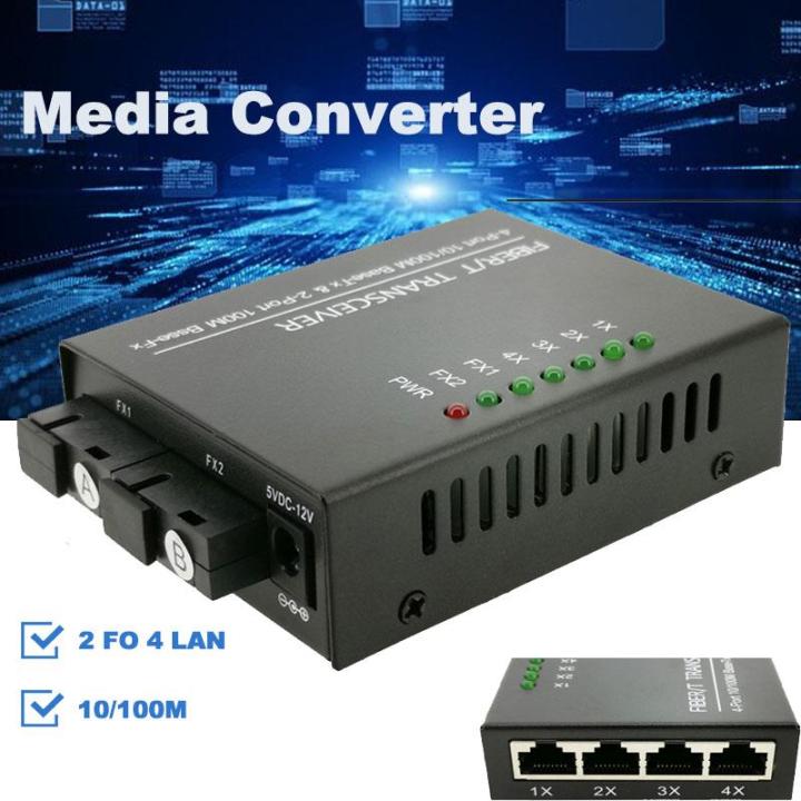 Media Converter 4 RJ45 2 SC Ethernet Fiber Converter Switch Single Mode ...