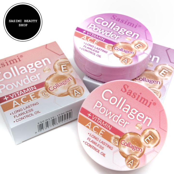 SASIMI Collagen Double Powder แป้งพัฟผสมรองพื้น ควบคุมความมัน เรียบ ...