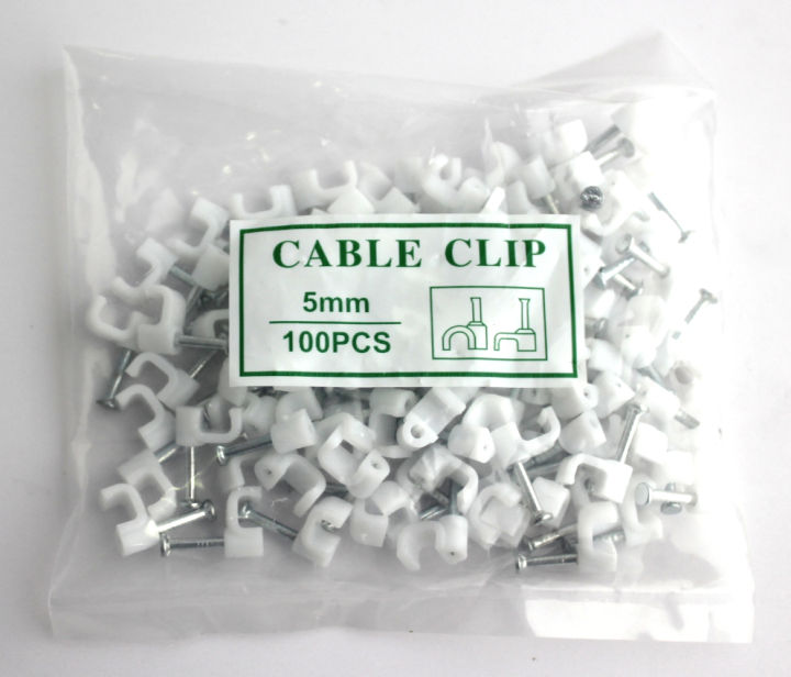 100PCS FLAT TYPE CABLE CLIPS PVC NAIL CABLE WIRE CLIP WALL HANGING ...