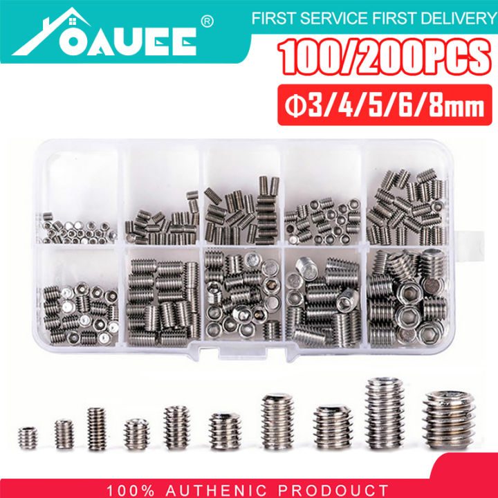 200Pcs Allen Head Socket Hex Set Grub Screw Assortment Kit Stainless ...