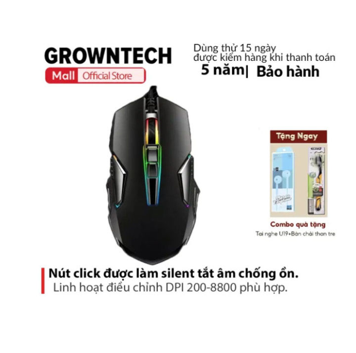 Chuột máy tính gaming Growntech G10 Marco silent LED RGB 4000 dpi cho ...