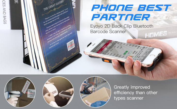 Eyoyo 1D Back Clip Bluetooth Barcode Scanner Work with Phone, Portable ...