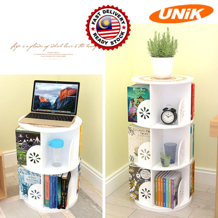 360 Degree Rotating Book Shelf Bookcase 2-5 Layers / DIY Rak Buku ...