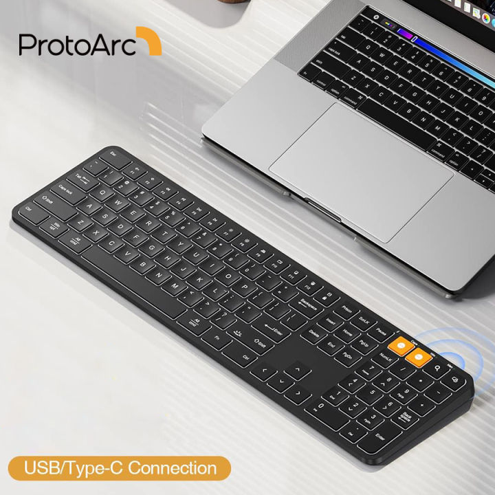 ProtoArc Backlit Wireless Keyboard Rechargeable Full Size Illuminated ...