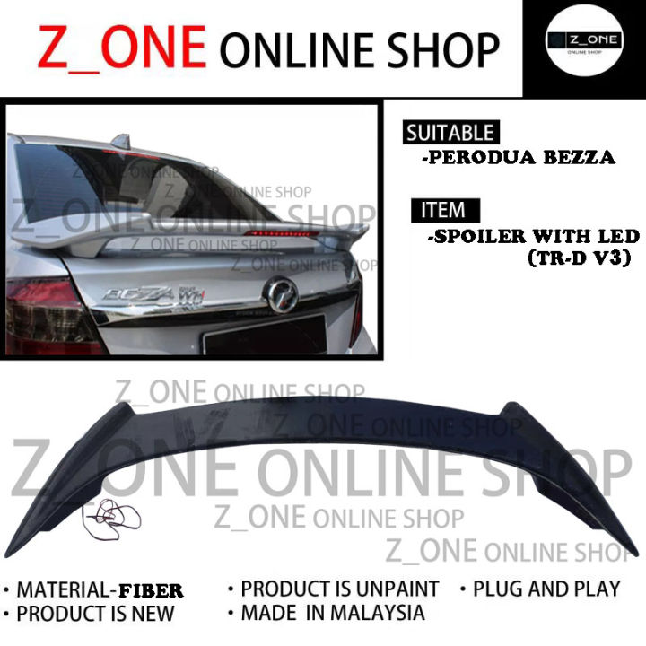 PERODUA BEZZA SPOILER WITH LED (TR-D V3/TRD V3) -MATERIAL FIBER BODYKIT ...