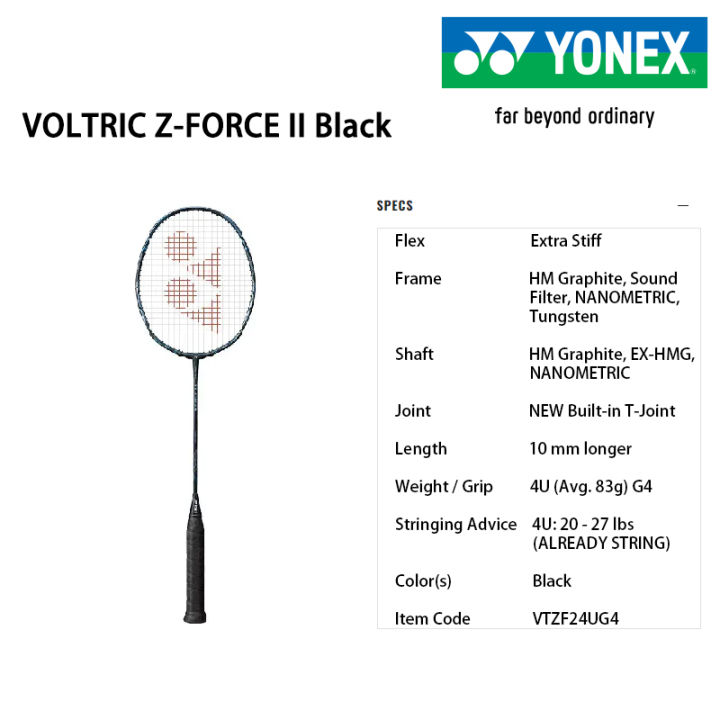 YONEX VOLTRIC Z-FORCE II Black Badminton Racket Full Carbon Single 4U 20-27Lbs 83g Made In Japan ...