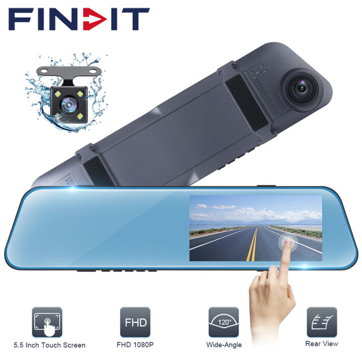 FINDIT MALL Mirror Dash Cam 1080P 5.5 Inch Touch Screen Backup Camera ...