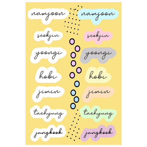 bts cursive names sticker sheet | Lazada PH