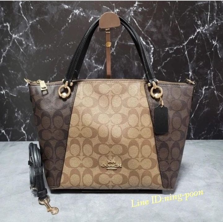 Original Coach C6838 Kacey Satchel In Blocked Signature Canvas C6838 - Khaki Brown | Lazada PH