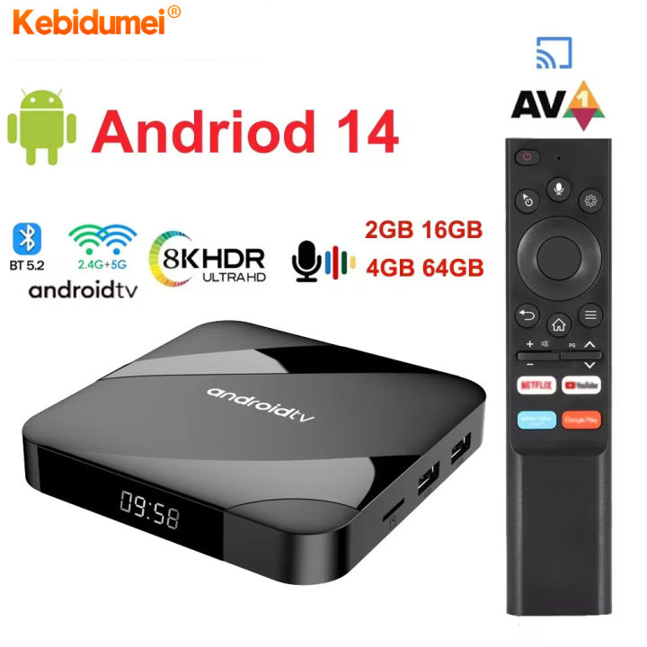Kebidumei Android 14 TV Box Bluetooth 5.2 ATV 8K 4K Set Top Box 4GB 64GB AV1 S905W2 Quad Core 2 ...