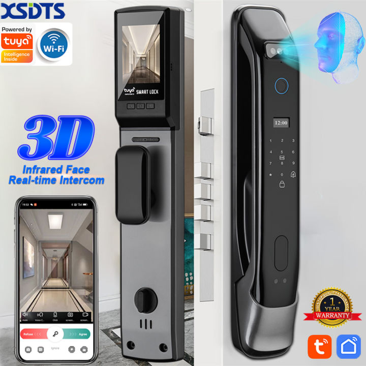 Tuya WIFI 3D face recognition smart lock digital door lock intercom fingerprint card code key ...