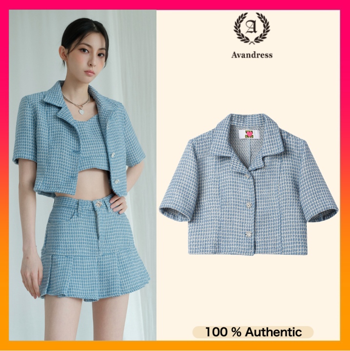 AVANDRESS Blue Marine Tweed Crop Jacket | Lazada Singapore