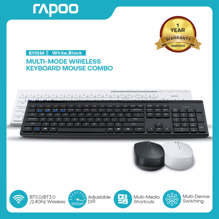 Rapoo 8110M/8100GT Keyboard Mouse Combo Dual-Mode BT 2.4GHz Wireless ...