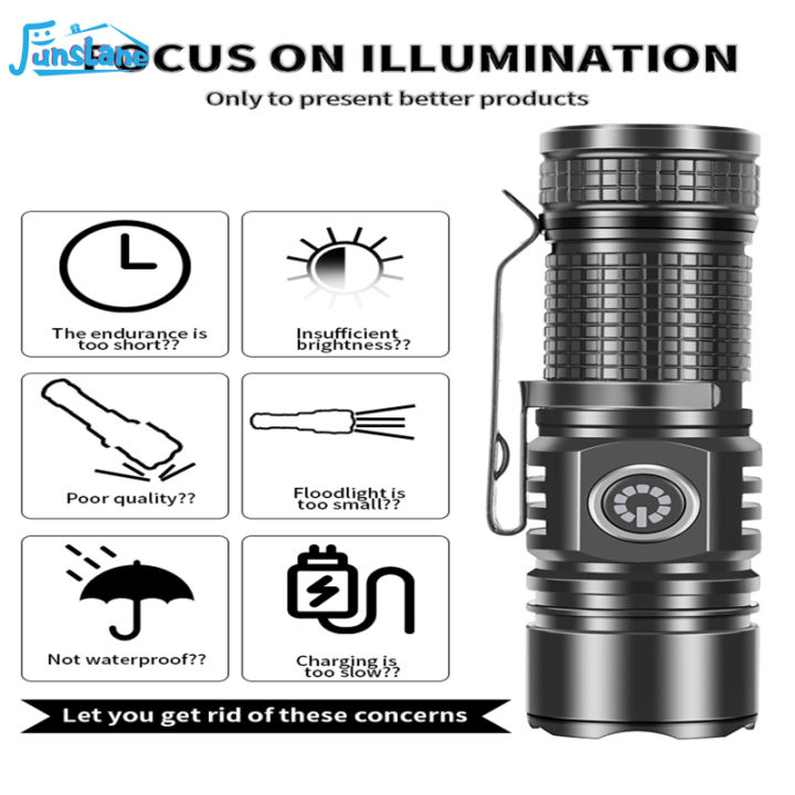 FunsLane Rechargeable Flashlights 3 Modes 30W LED Flash Light Multi ...